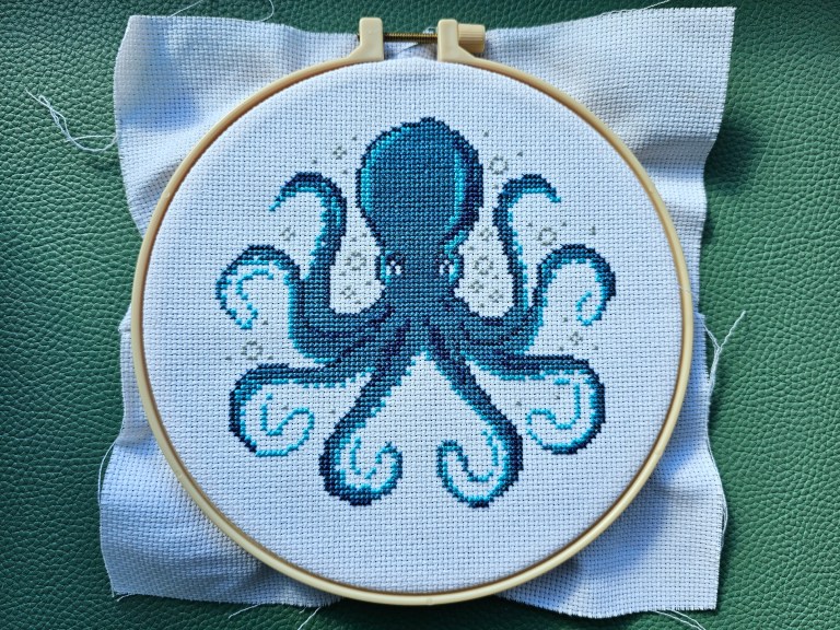 DIY Cross Stitch Kit – Blue Octopus – Alphe's Corner