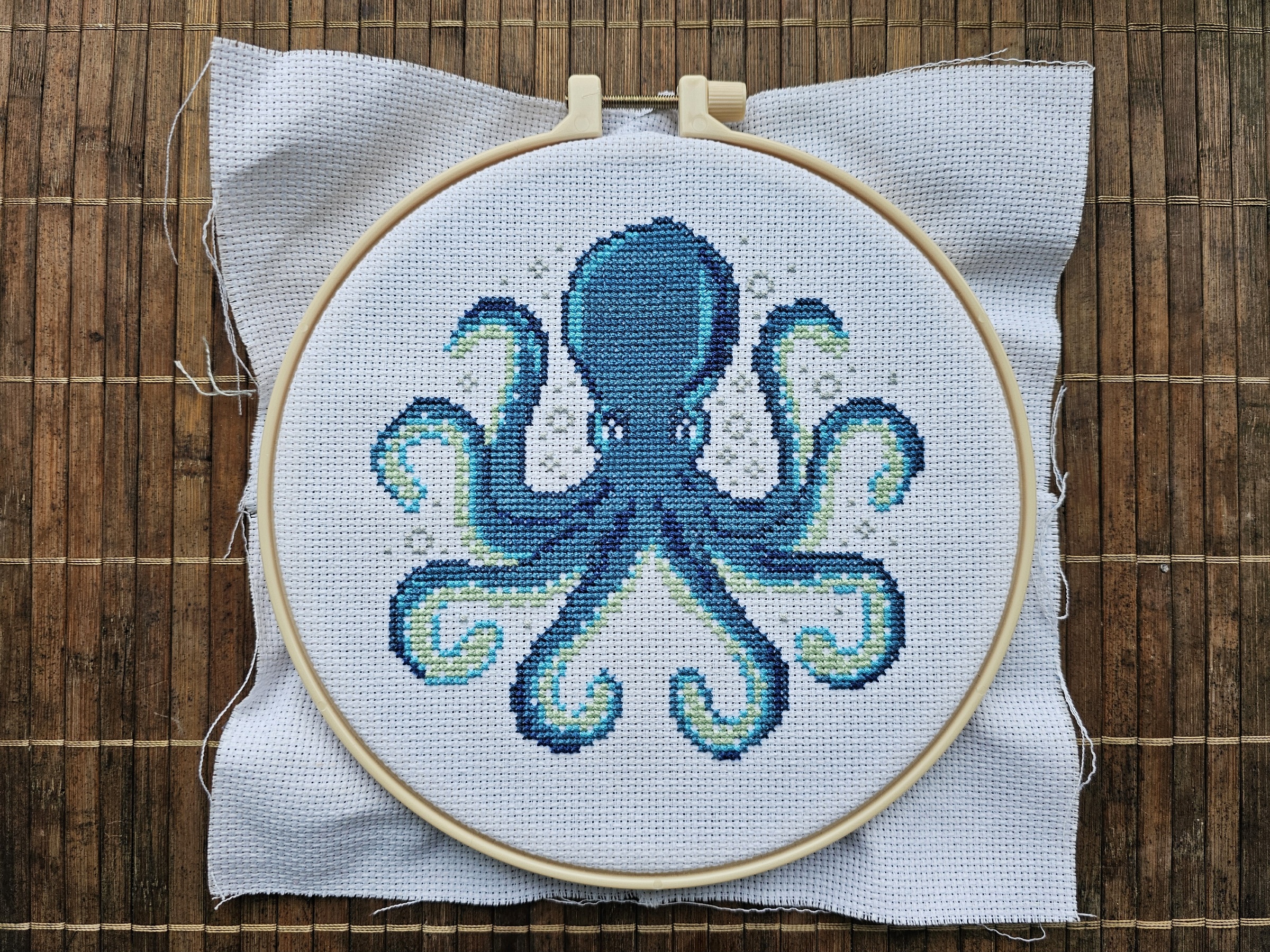DIY Cross Stitch Kit – Blue Octopus – Alphe's Corner