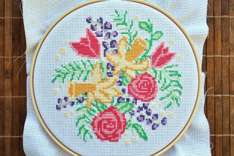 DIY Cross Stitch Kit – Flowers – Daffodils, Tulips And Roses – Alphe's ...