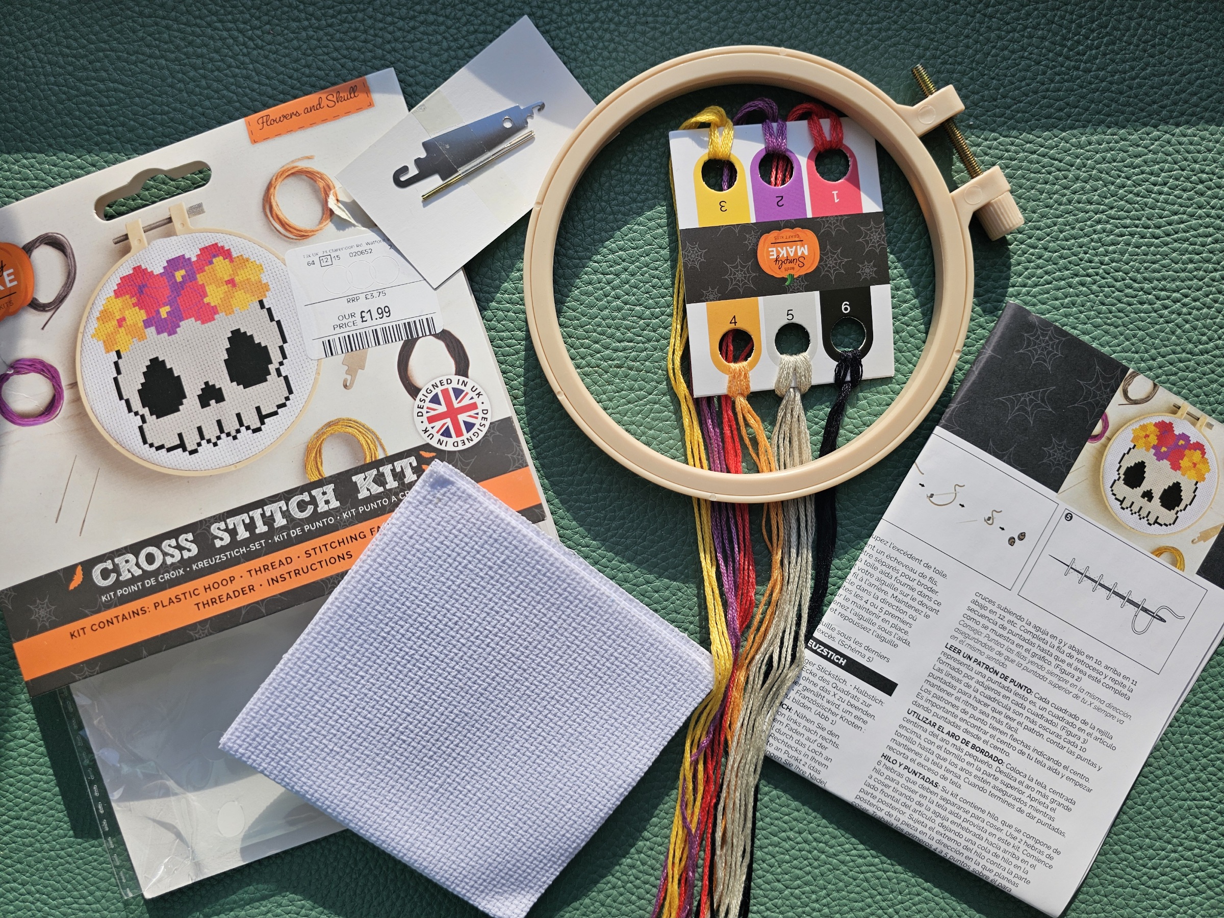 DIY Mini Cross Stitch Kit – Skull With Flowers – Halloween Crafts ...